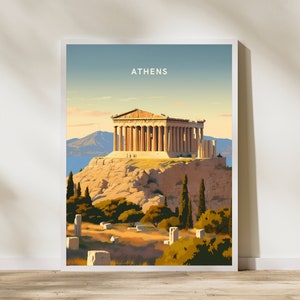 Athens Acropolis Greece Print Poster Travel Artwork Retro Vintage Wall ...