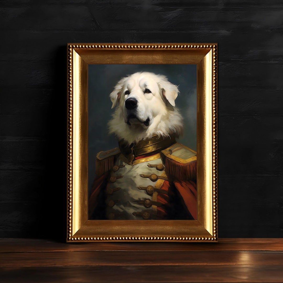 Victorian Great Pyrenees Vintage Portrait, Dog Painting, Animal Art ...