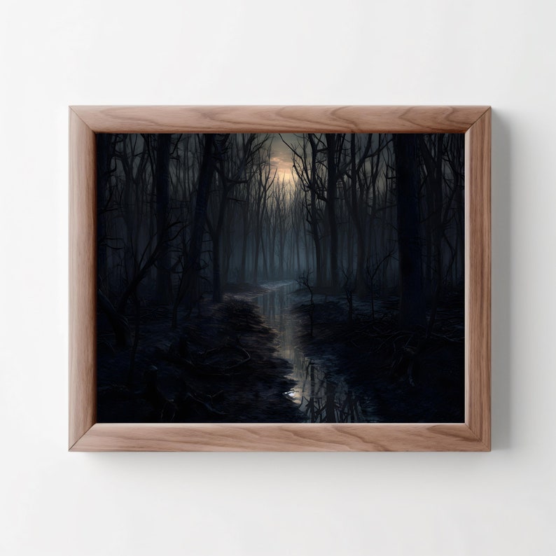 Moonlit Dark Forest Canvas or Poster, Physical Print, Gothic Wall Art ...