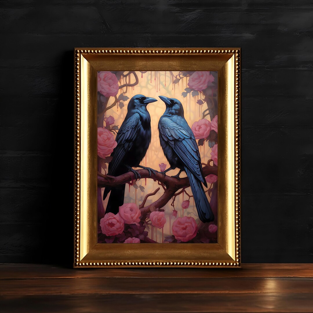 Gothic Romantic Raven Print, Flowers, Cottagecore Decor, Occult Witchy ...
