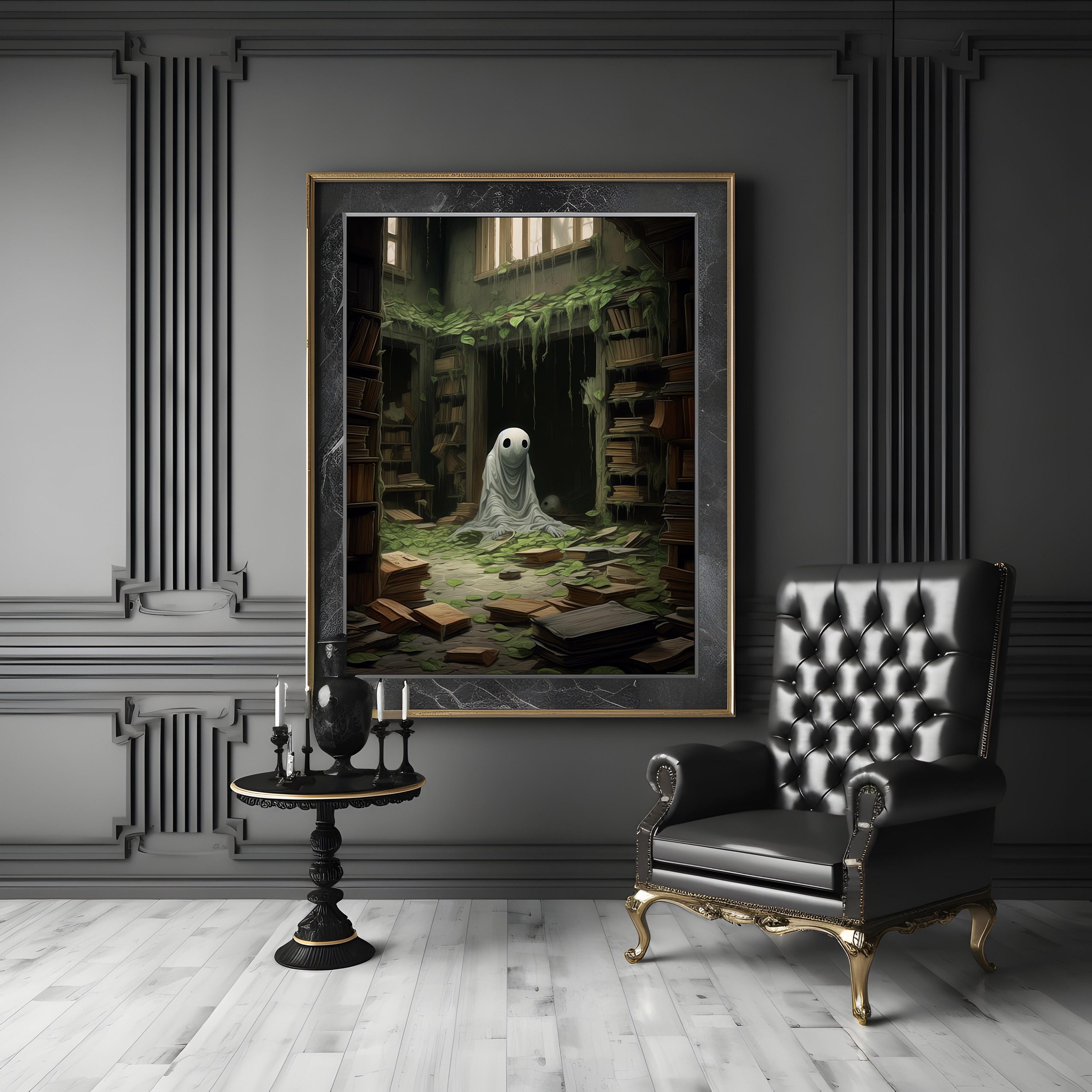 Printable Ghost in the Library, Haunting Dark Academia Print, Halloween ...