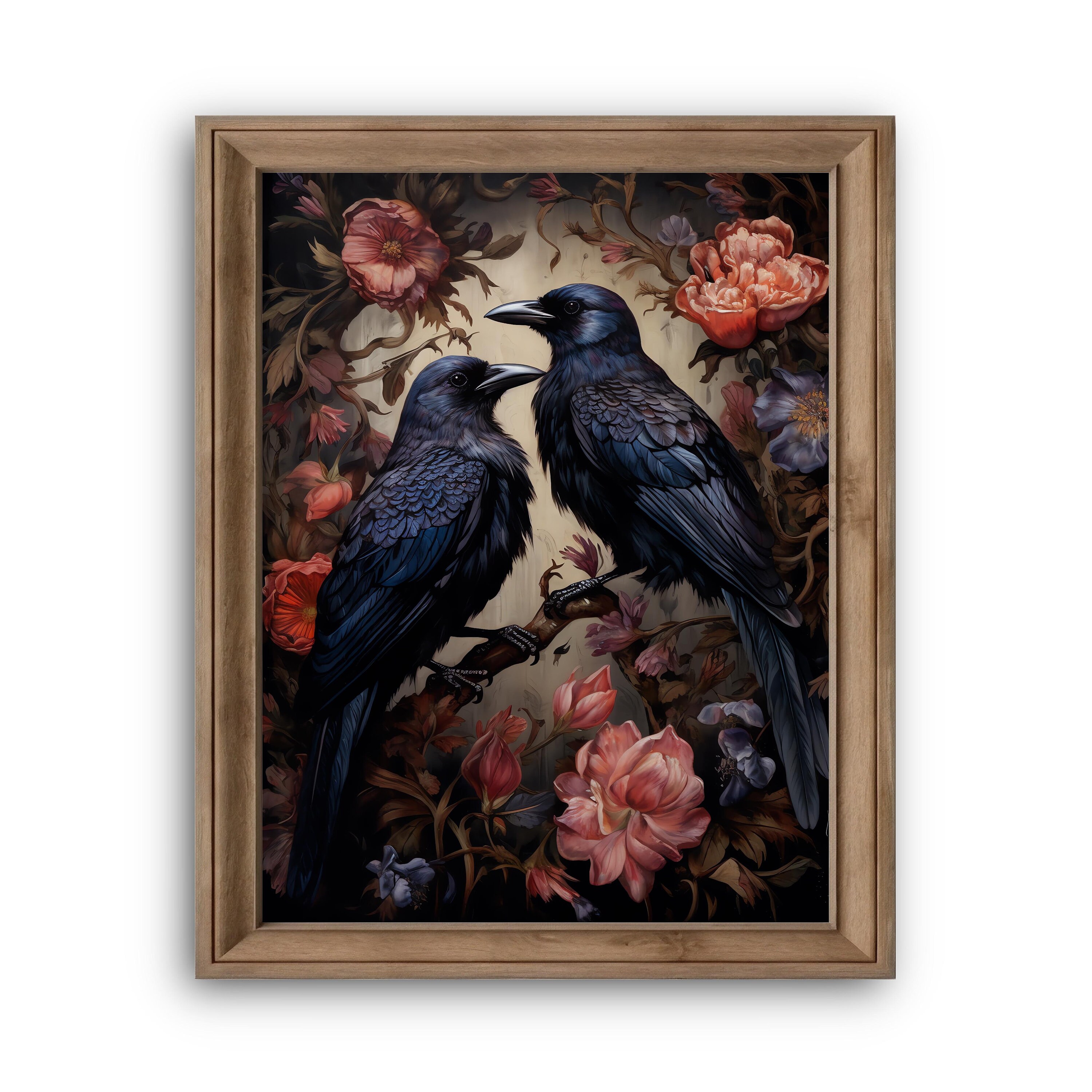 Gothic Romantic Raven Print, Flowers, Cottagecore Decor, Occult Witchy ...