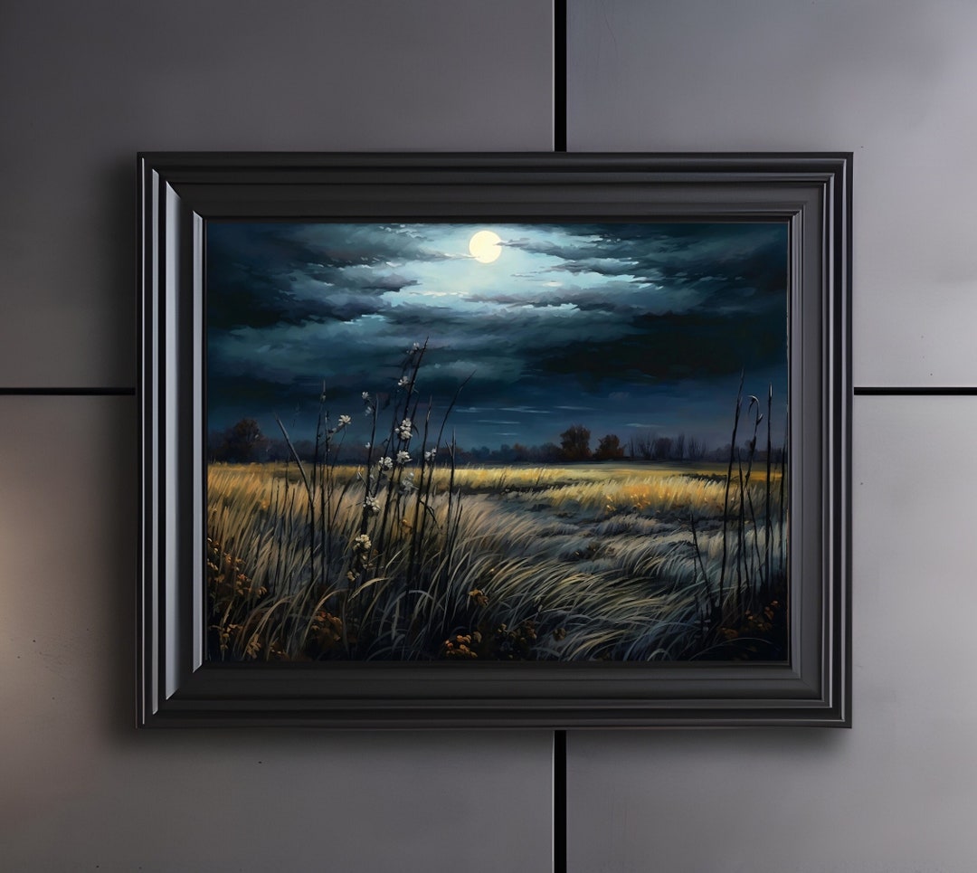 Dark Stormy Prairie Print, Dark Decor, Country Landscape Oil Painting ...