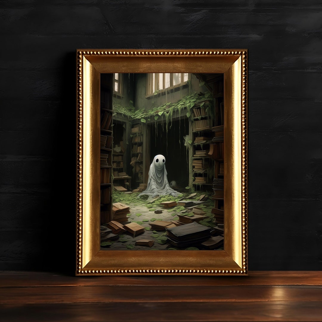 Printable Ghost in the Library, Haunting Dark Academia Print, Halloween ...