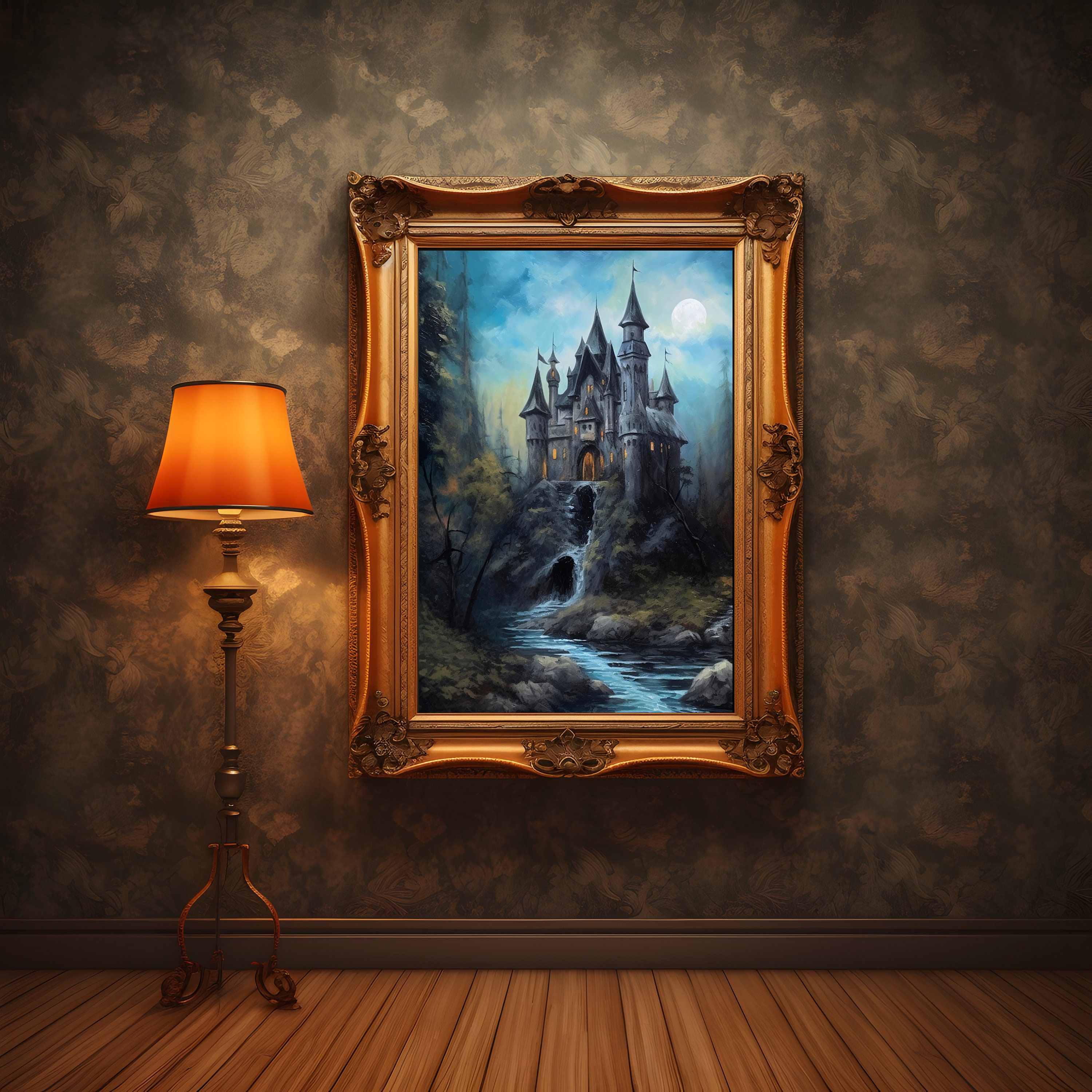 Castle in the Forest Print, Oil Painting, Middle Ages Decor, Digital ...