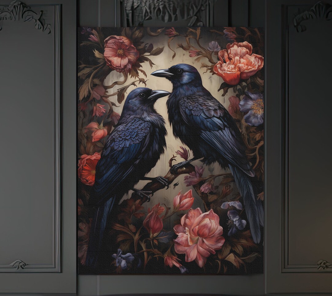 Gothic Romantic Raven Canvas or Poster, Cottagecore Decor, Occult ...