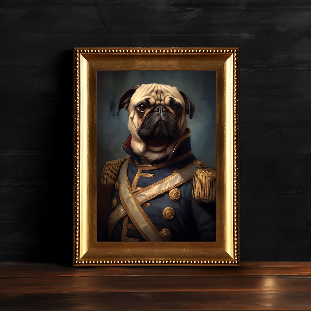 Victorian Pug Vintage Portrait, Dog Painting, Animal Art Print, Home ...