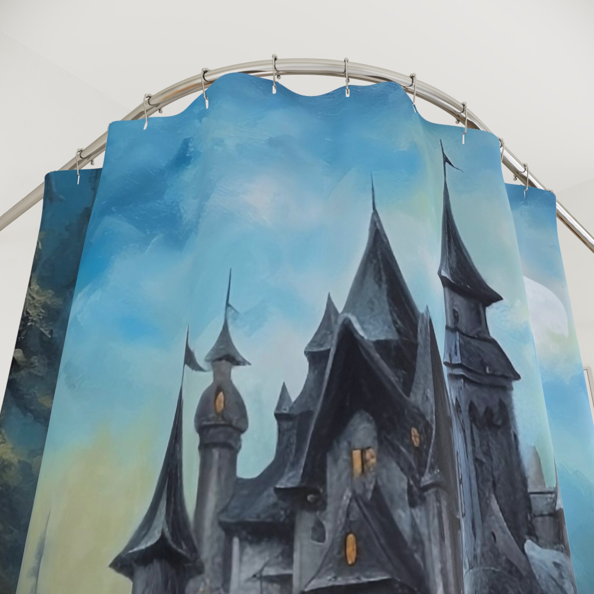 Castle in the Forest Shower Curtain, Fantasy Home Decor, Medieval ...