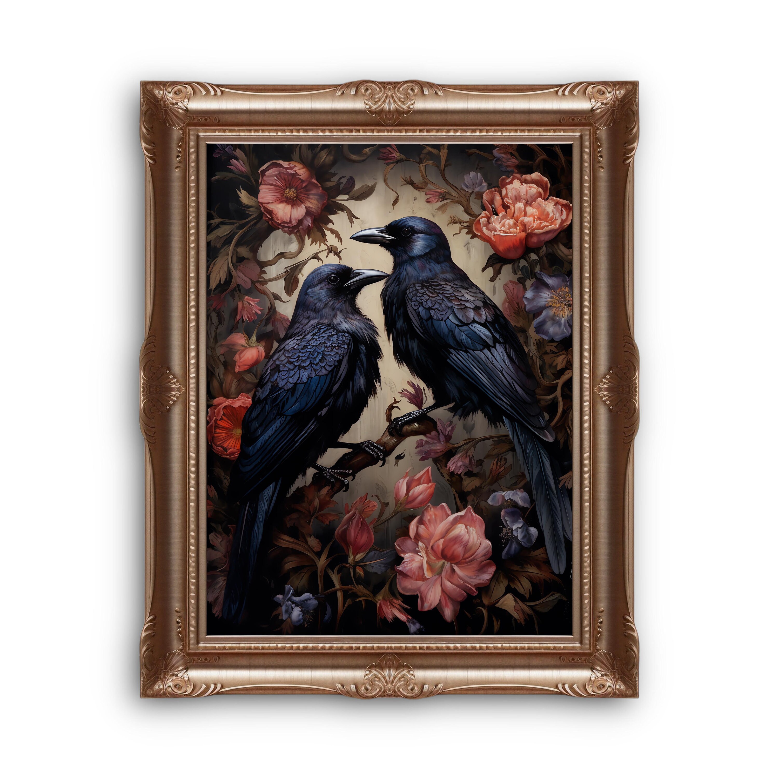 Gothic Romantic Raven Print, Flowers, Cottagecore Decor, Occult Witchy ...