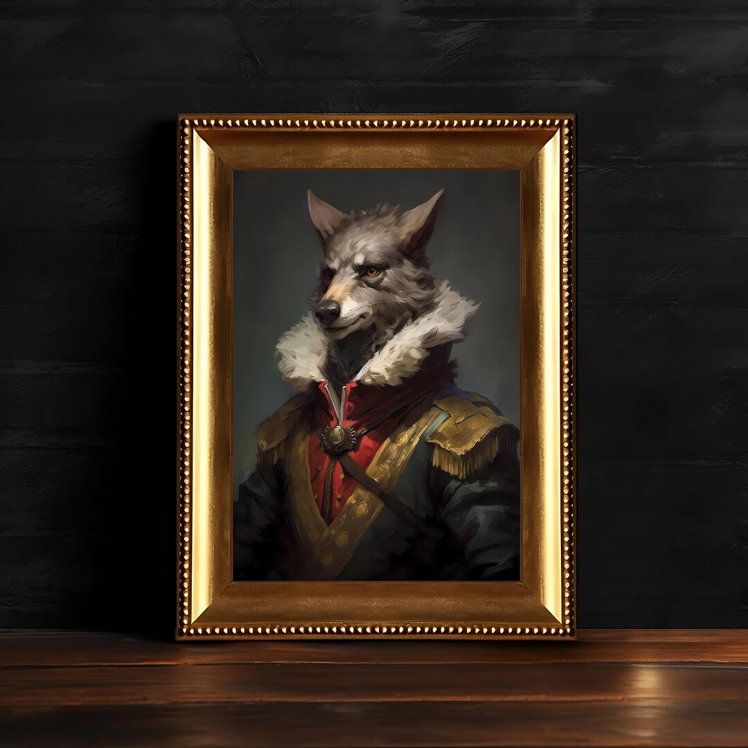 Victorian Wolf Vintage Portrait, Wolf Painting, Animal Art Print, Goth ...