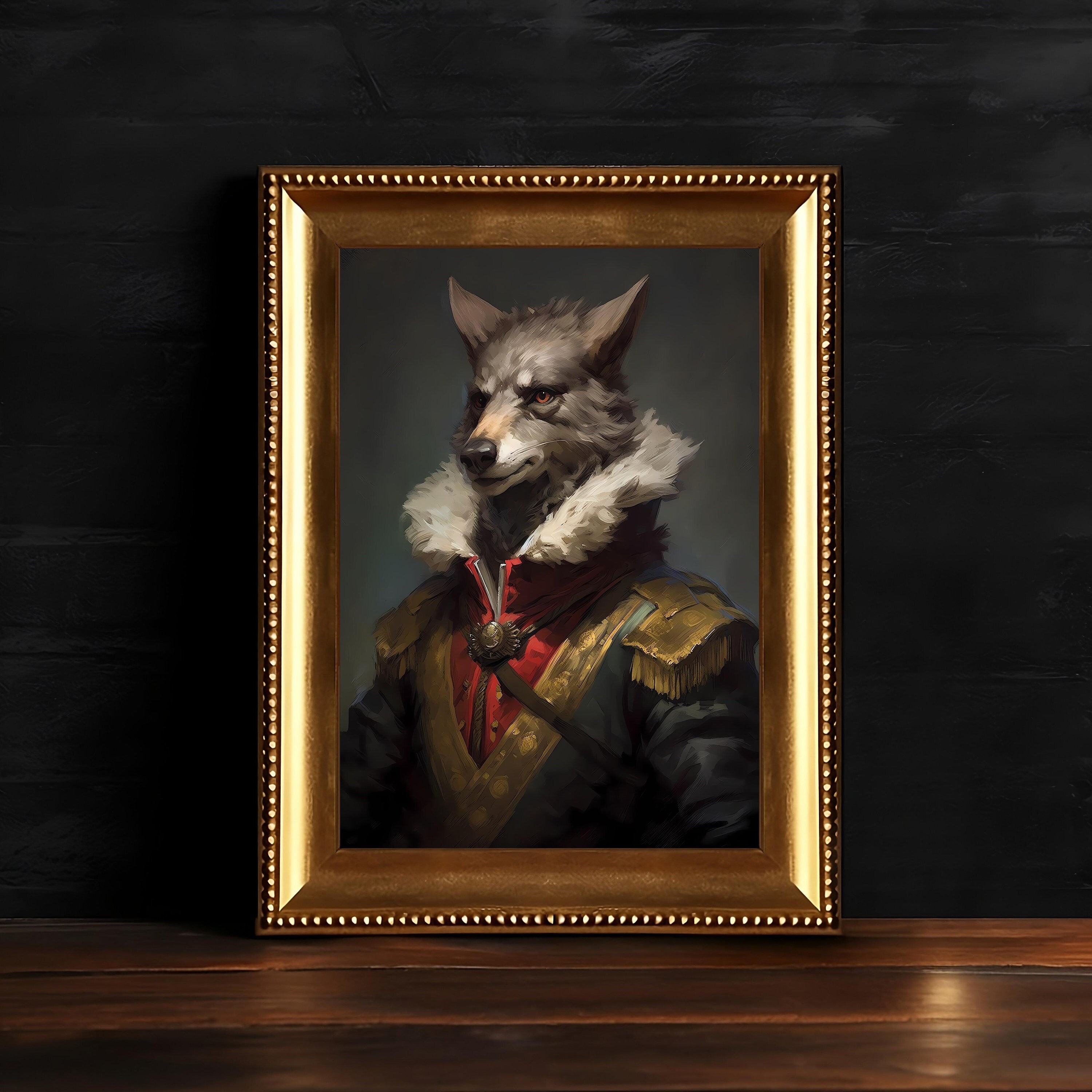 Victorian Wolf Vintage Portrait Wolf Painting Animal Art - Etsy