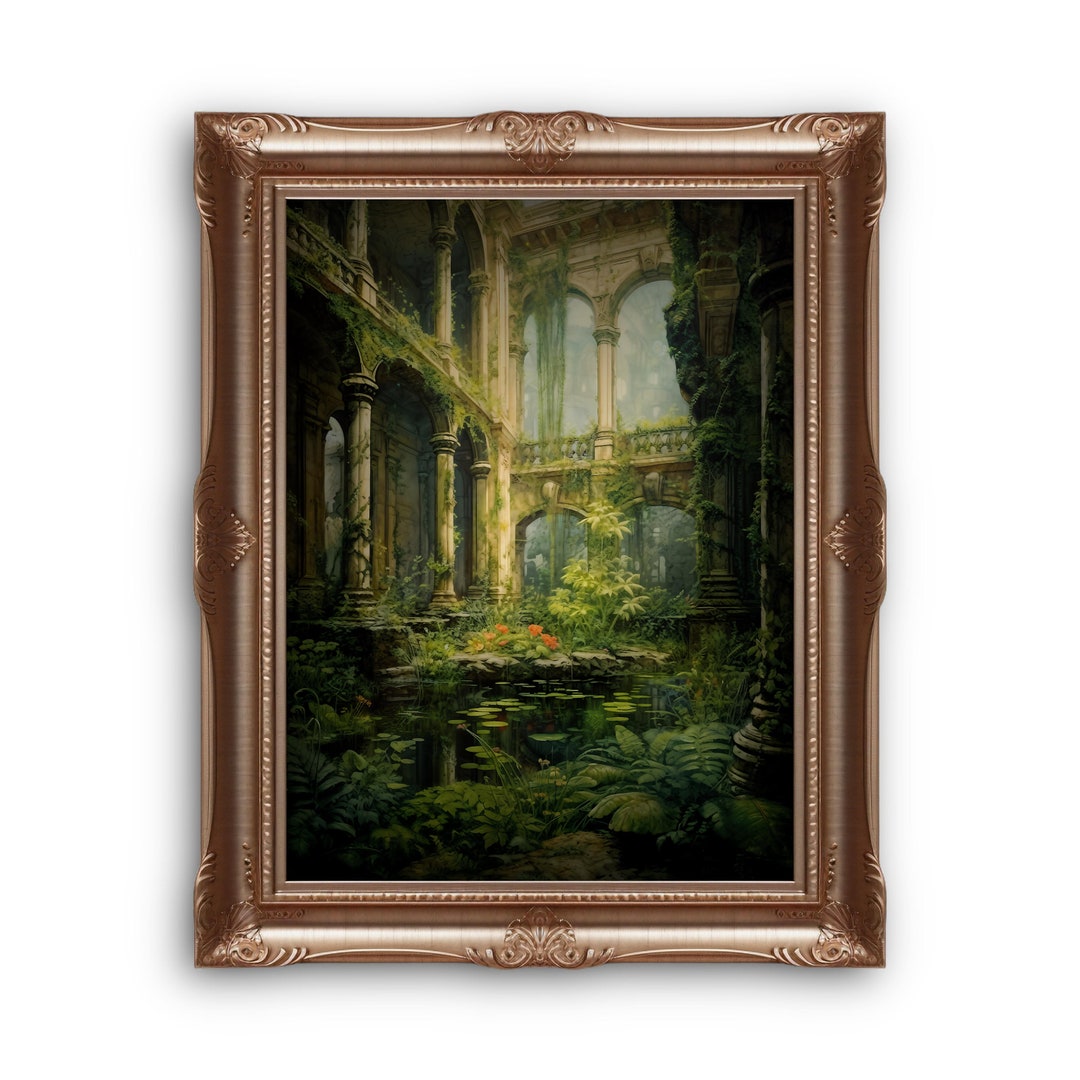 Overgrown Villa Courtyard, Printable Victorian Wall Art, Nature ...