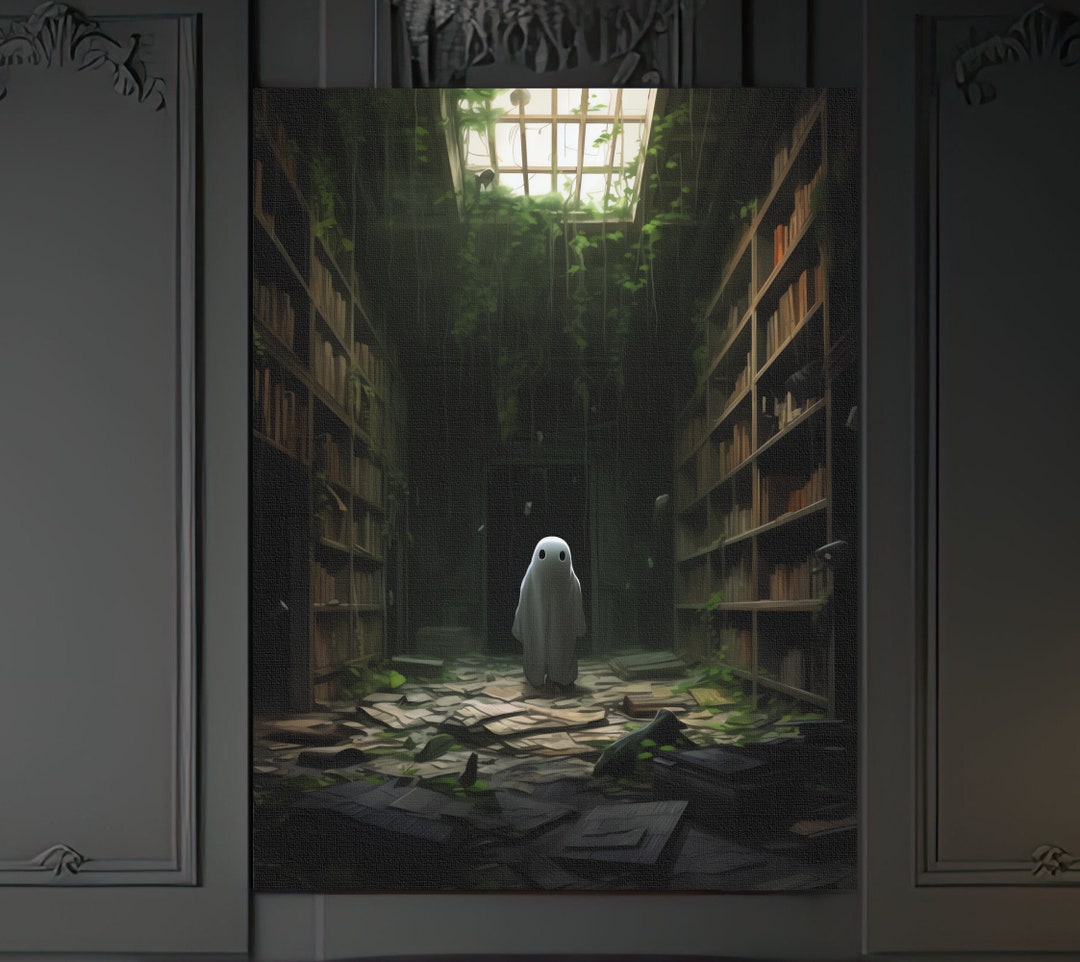 Ghost in the Library Canvas or Poster, Haunting Dark Academia Print ...