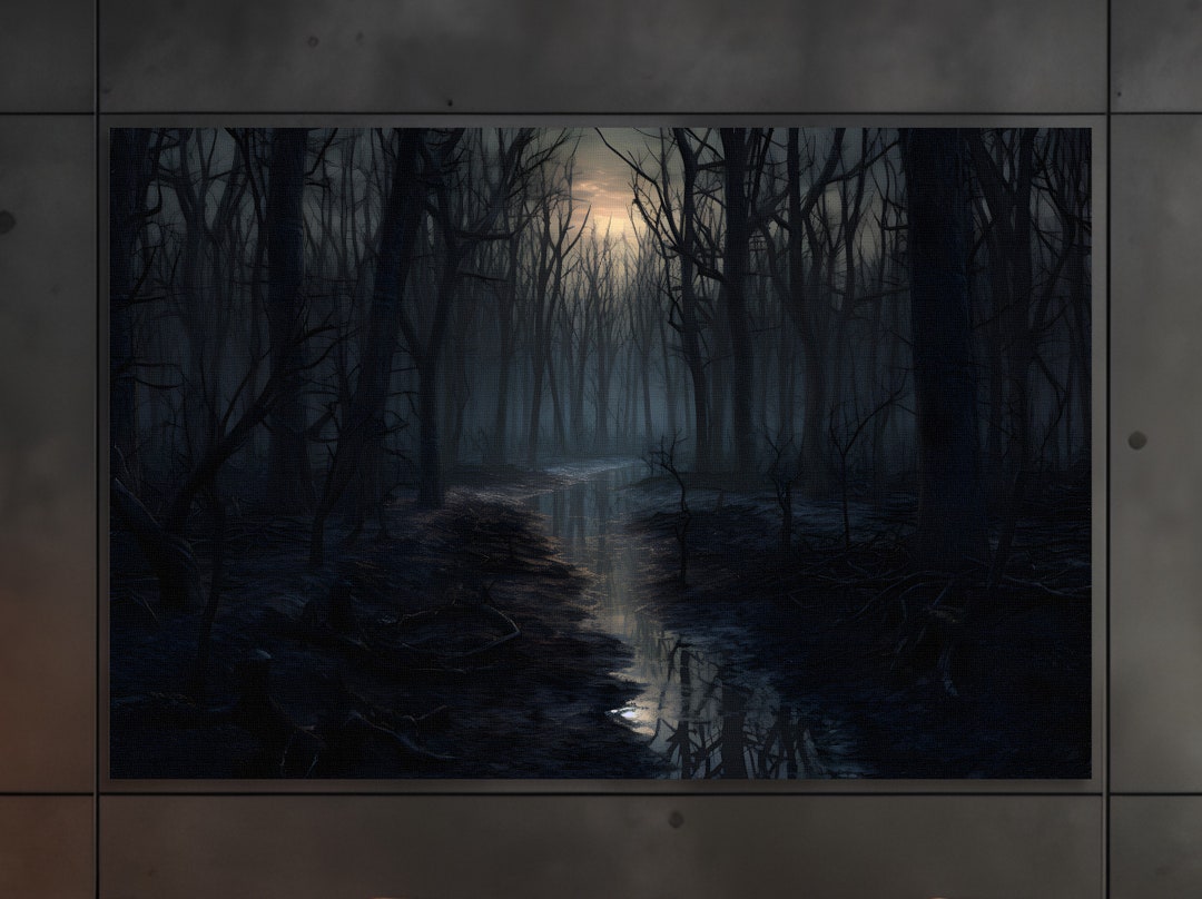 Moonlit Dark Forest Canvas or Poster, Physical Print, Gothic Wall Art ...