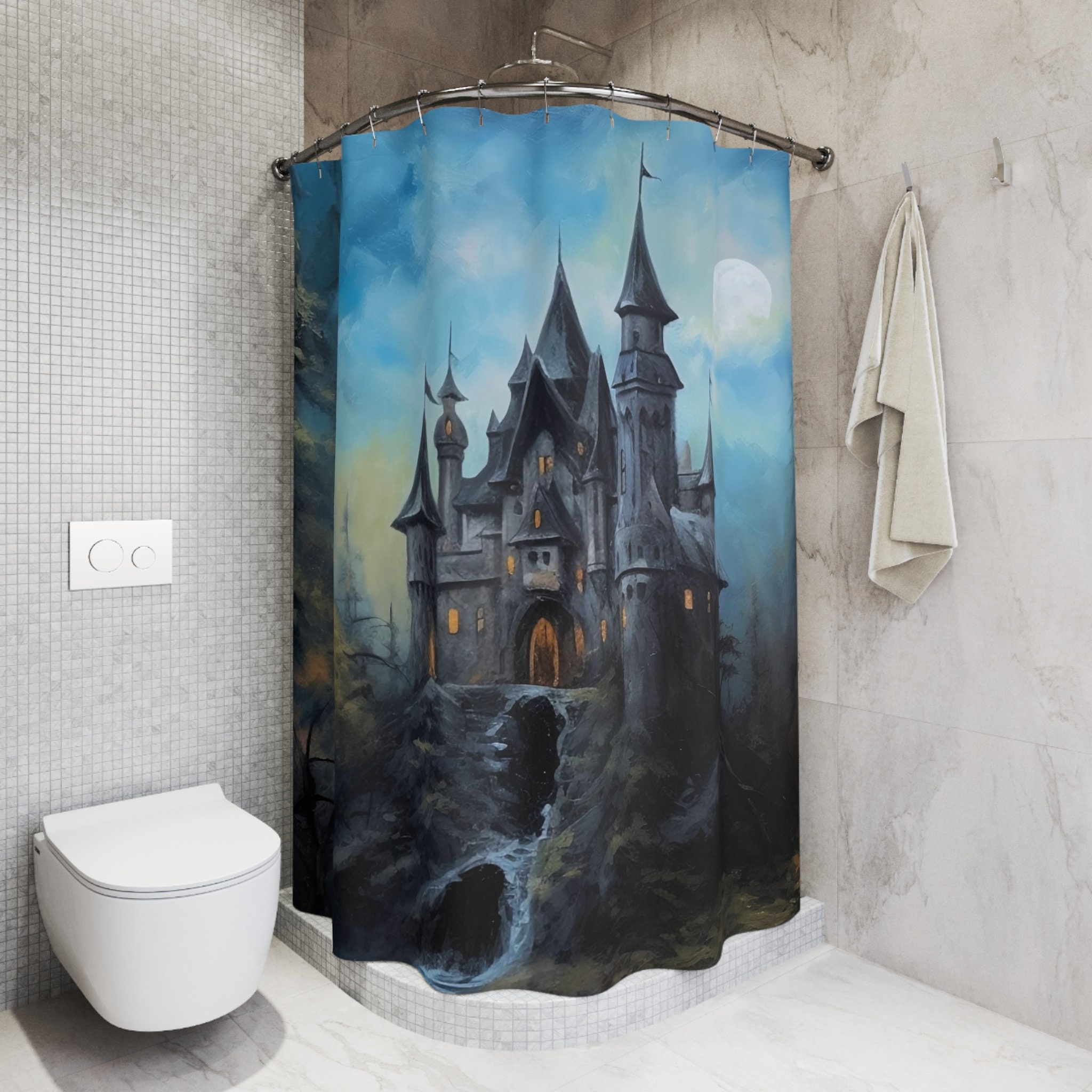 Castle in the Forest Shower Curtain, Fantasy Home Decor, Medieval ...