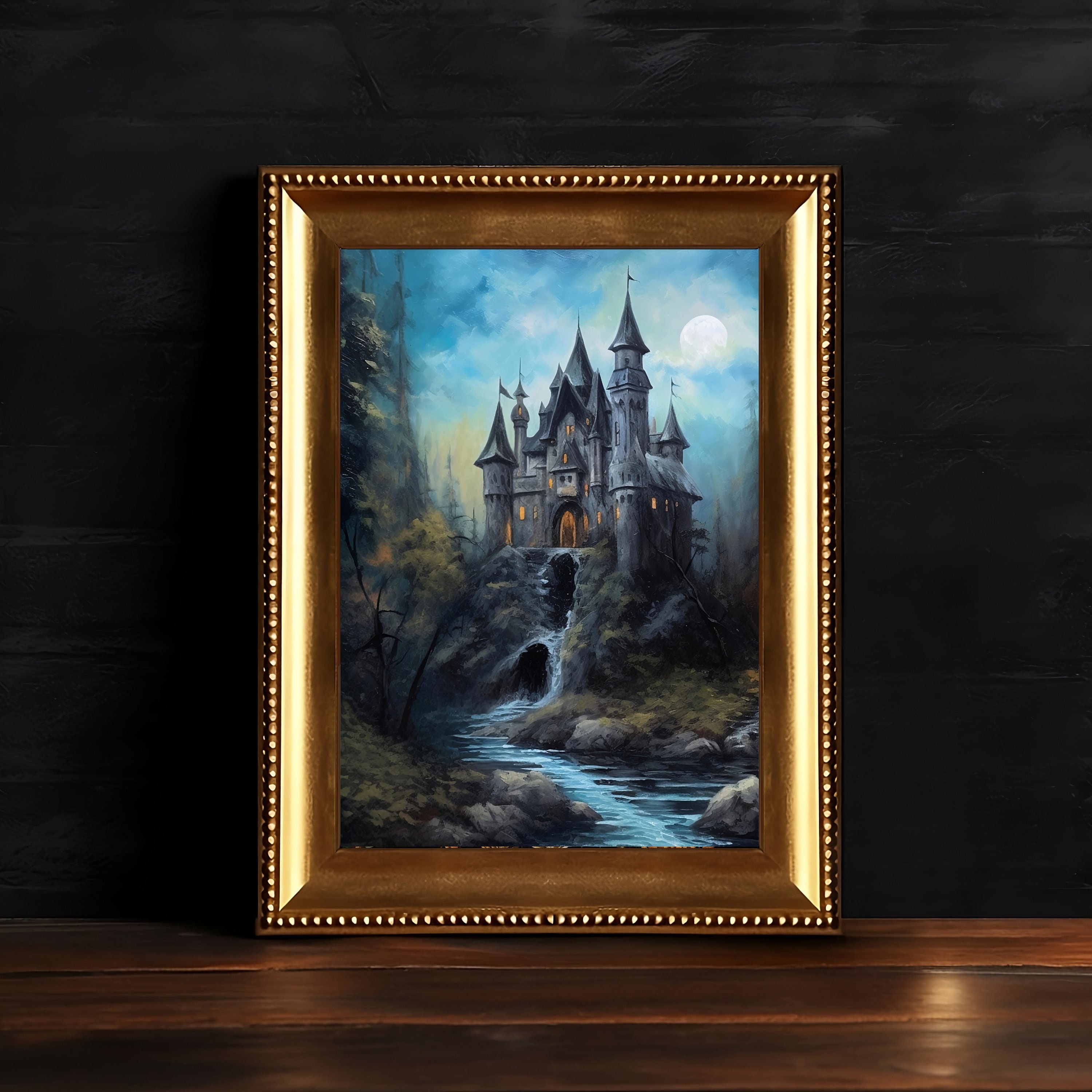 Castle in the Forest Print, Oil Painting, Middle Ages Decor, Digital ...