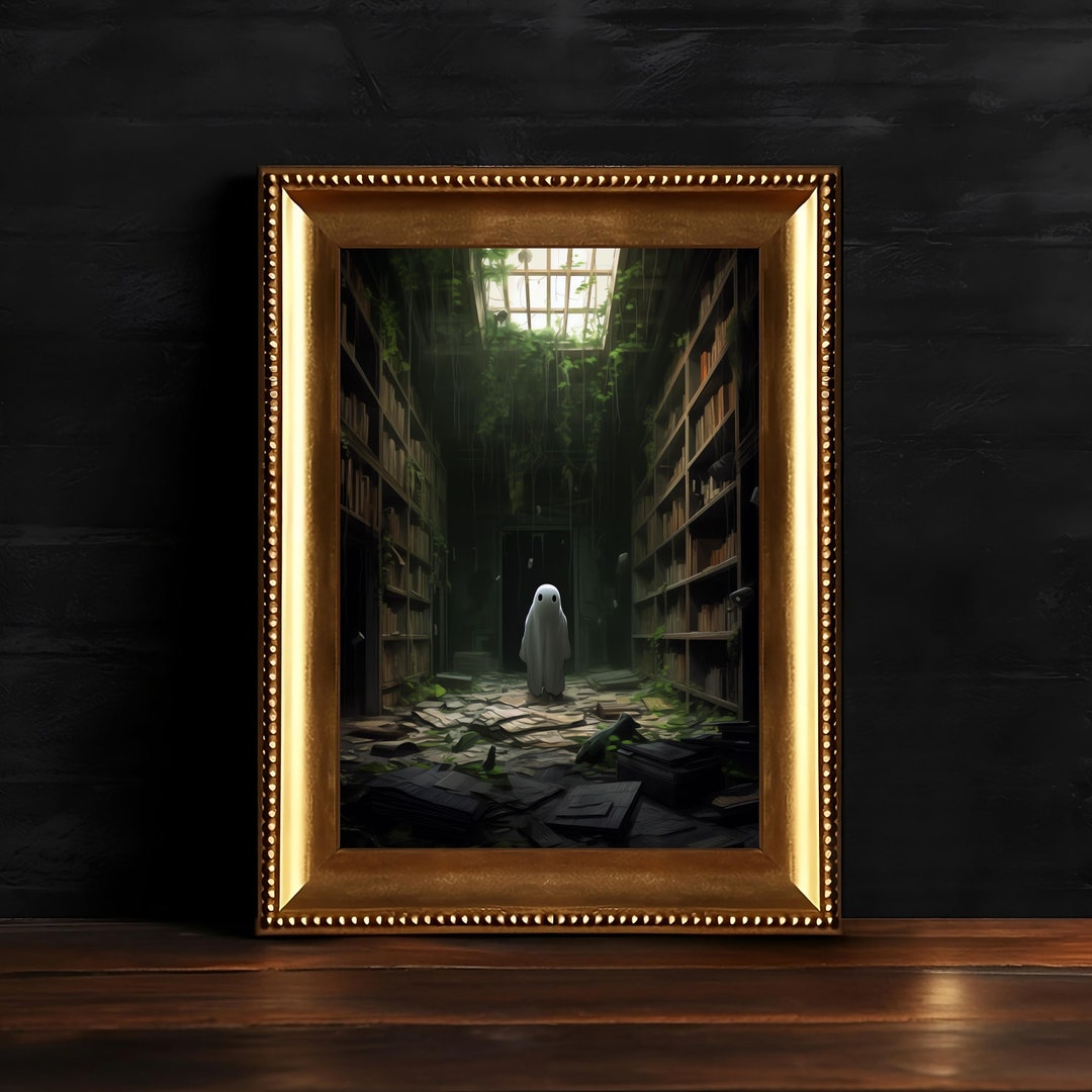 Printable Ghost in the Library, Haunting Dark Academia Print, Halloween ...