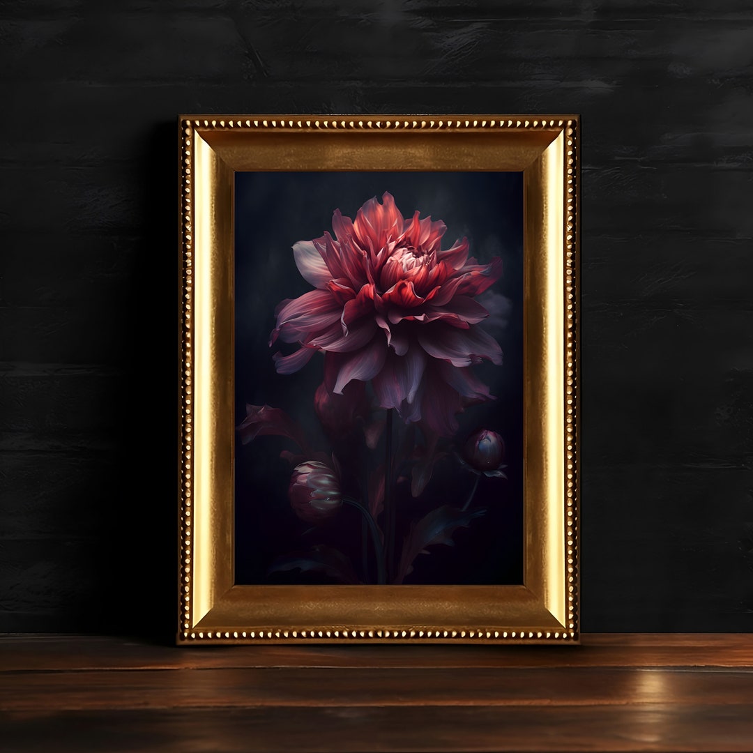 Dark Moody Dahlia Gothic Floral Wall Art Vintage Botanical - Etsy