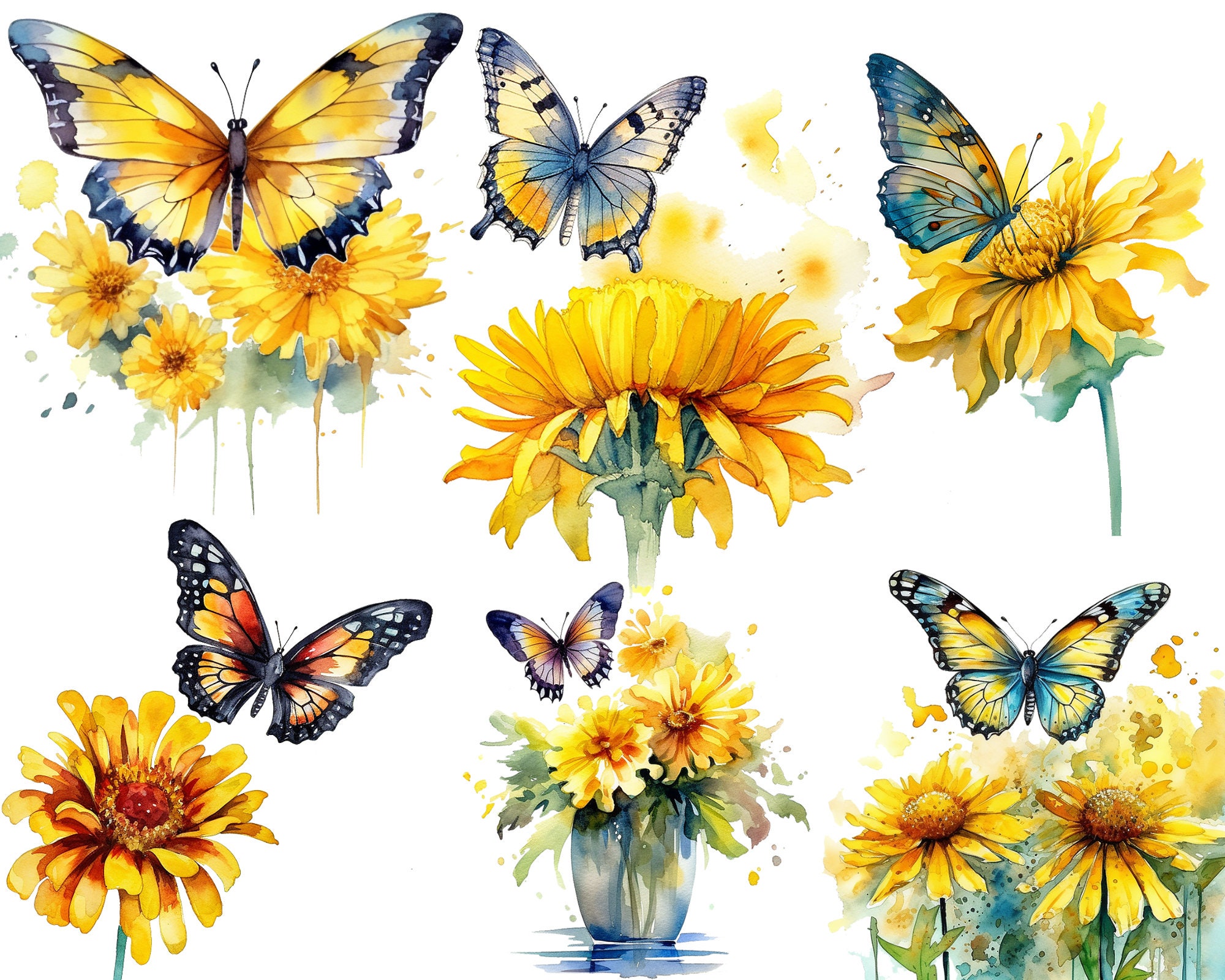 Butterflies Watercolor Clipart Summer and Spring Season Clip Art PNG ...
