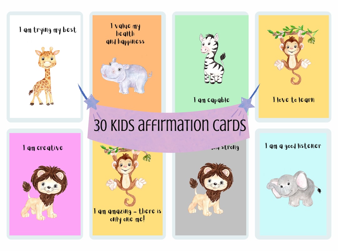 30 Printable Kids Affirmation Cards Safari Animals Self - Etsy