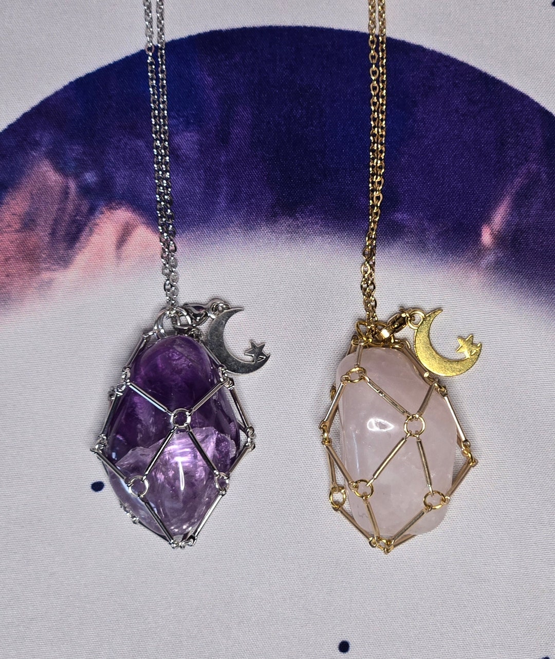 Handcrafted Interchangeable Crystal Necklace // Bar Link Pouch Pendant ...