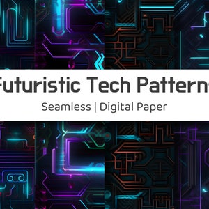 Futuristic Tech Patterns Vol 2 | 4 Seamless Prints, Digital Paper ...