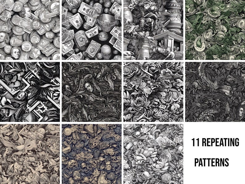 Money Patterns | 11 Seamless Prints, Digital Paper, Repeating Pattern ...