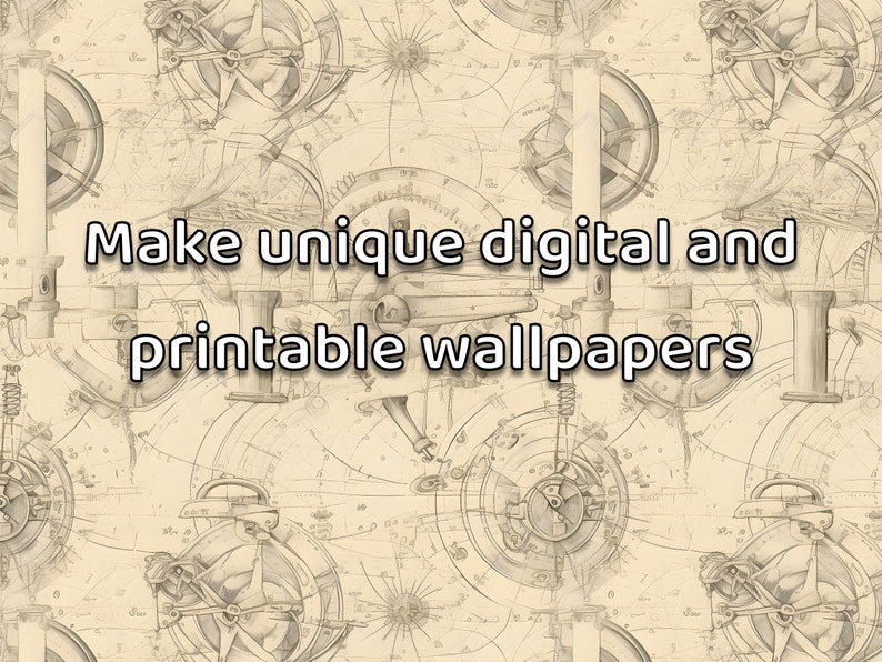 Vintage Davinci Style Diagram Patterns 4 Seamless Prints, Digital Paper ...