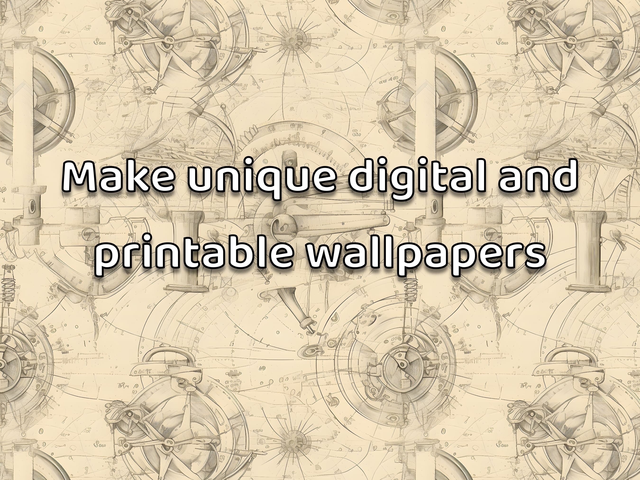 Vintage Davinci Style Diagram Patterns 4 Seamless Prints, Digital Paper ...