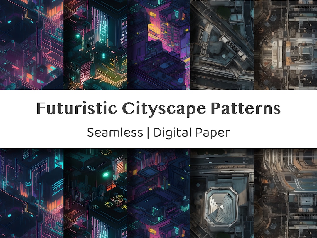 Future Cityscape Patterns | 5 Seamless Prints, Digital Paper, Repeating ...