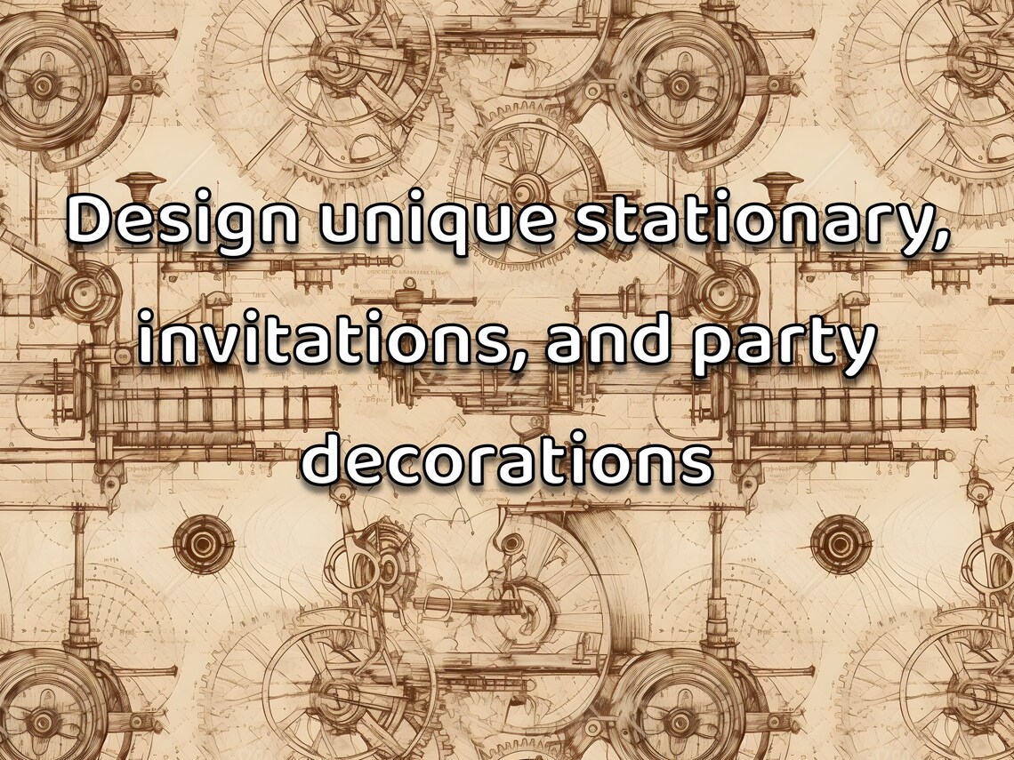 Vintage Davinci Style Diagram Patterns 4 Seamless Prints, Digital Paper ...