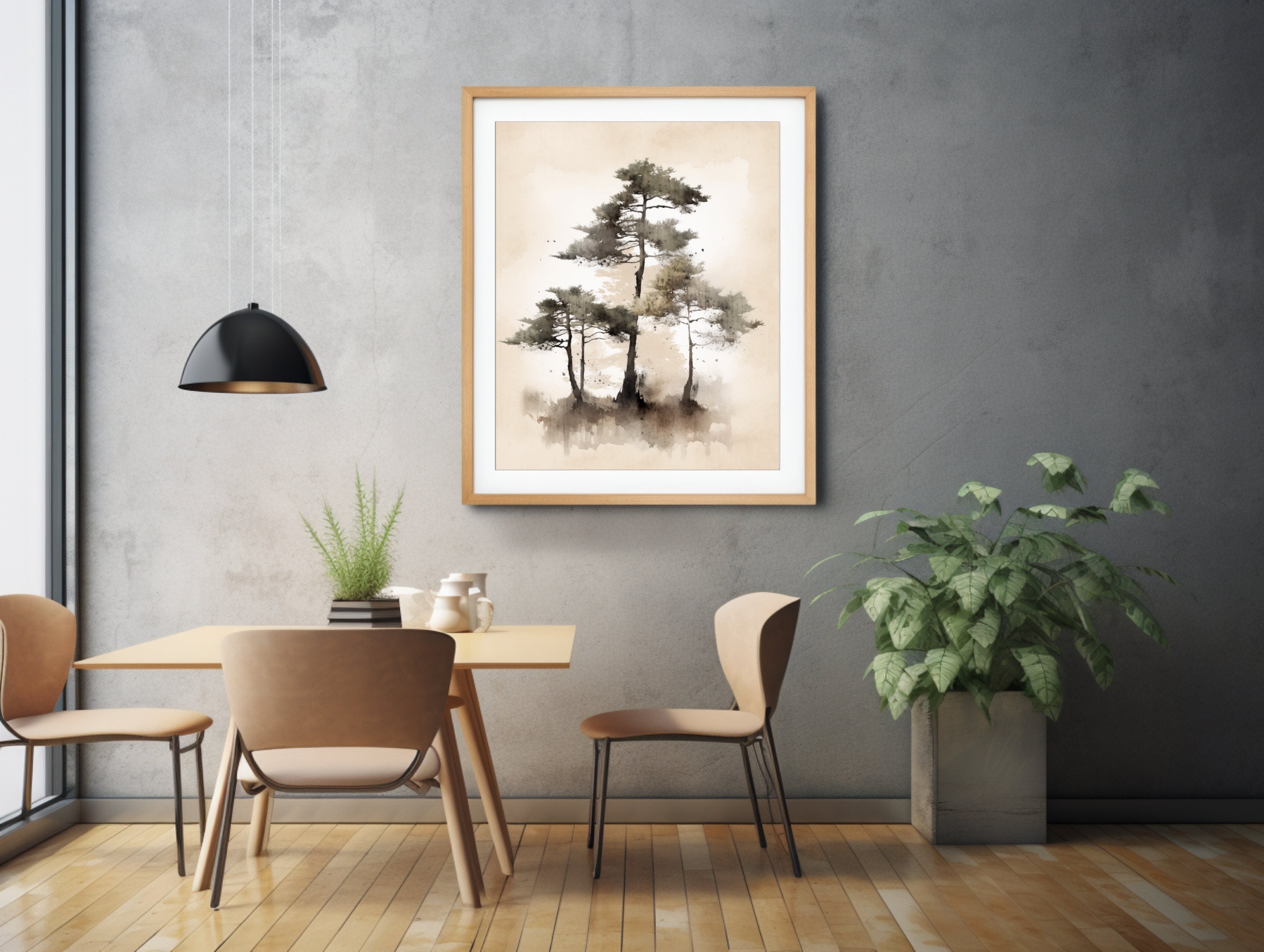 Pine Tree Watercolor Art Print, Silhouette, Forest, Evergreen, Neutral ...