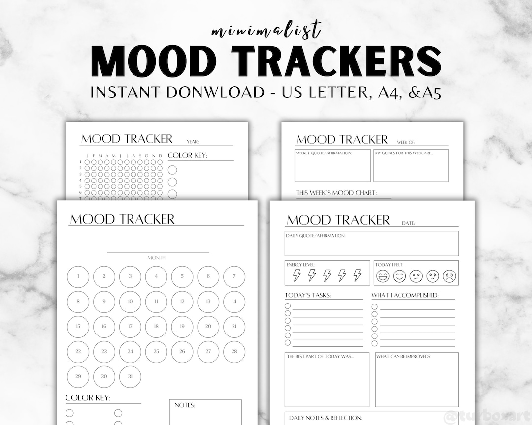Minimalistic Yearly Mood Tracker, Digital Feeling Chart Trackers, Daily ...