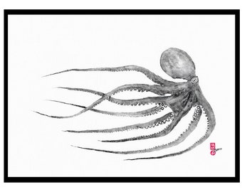Giant Pacific Octopus Natural Gyotaku - Reproduction Print ...