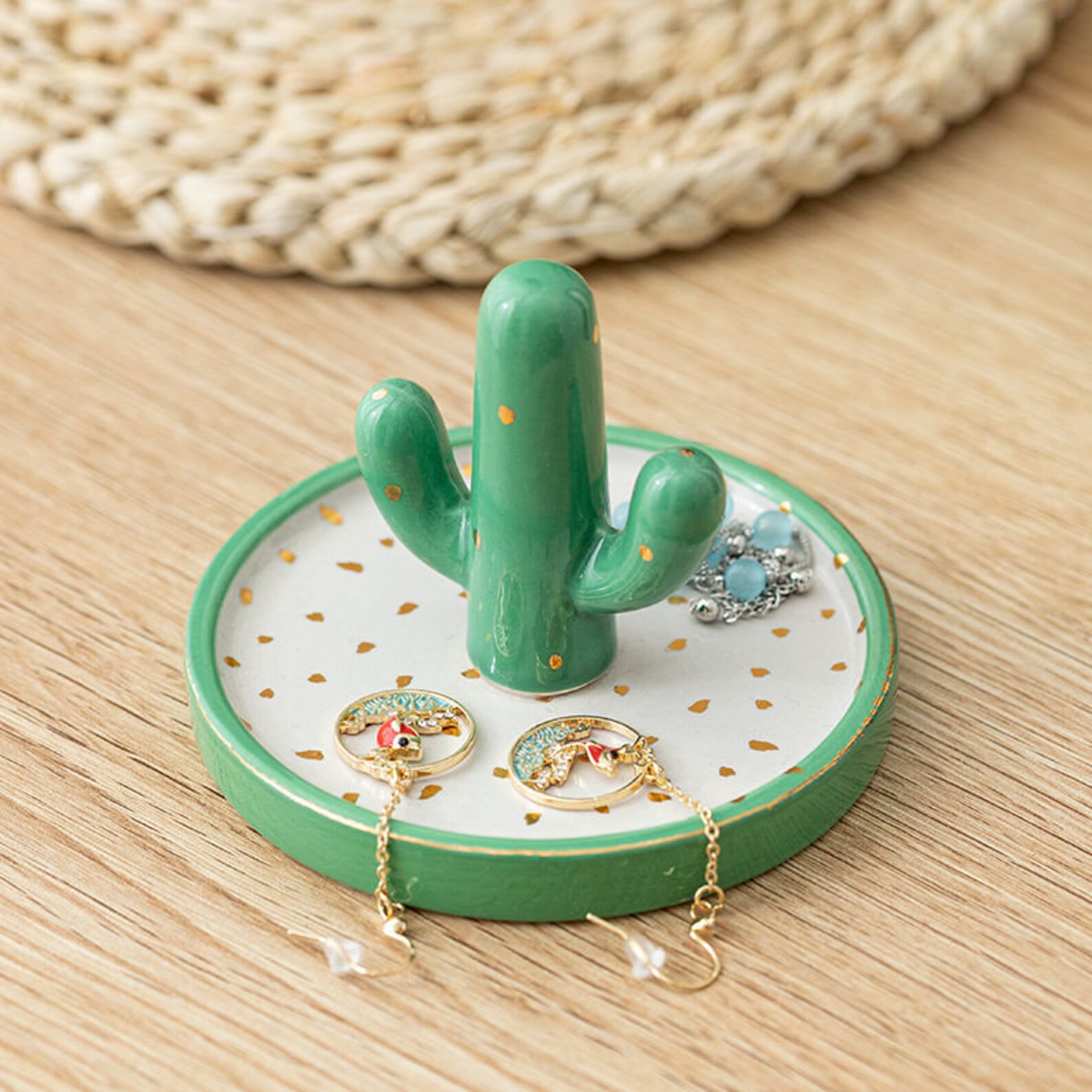 Cactus Jewelry Organizer Tray With Ring Dish Holder Ceramic Trinket ...