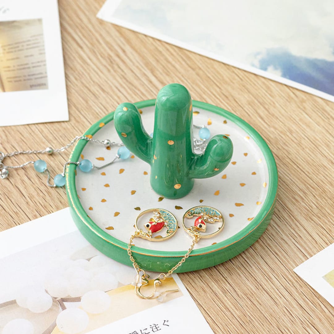 Cactus Jewelry Organizer Tray With Ring Dish Holder Ceramic Trinket ...