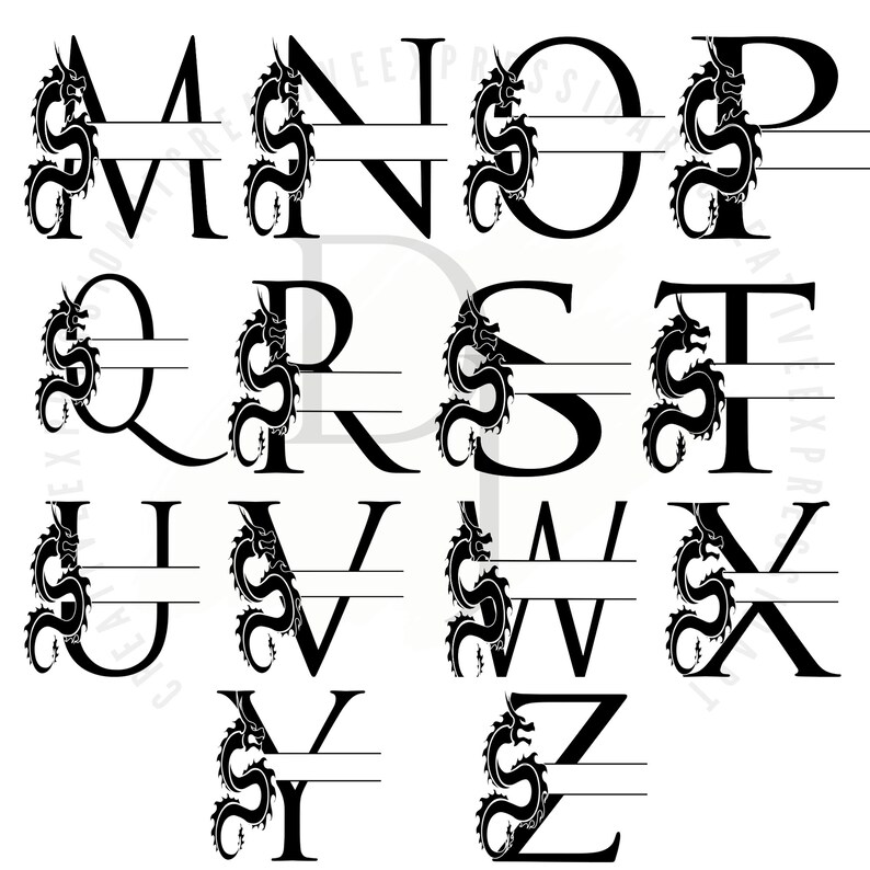 Split Monogram Dragon Alphabet SVG, DXF, Png, Ai, Eps Split Letters ...