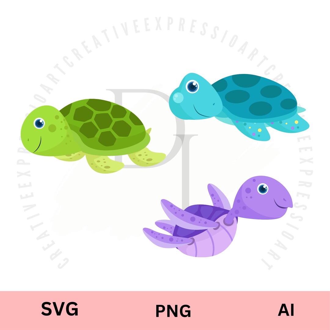 Cute Sea Turtle svg, Ai, Png Cut File for Cricut, Silhouette, Etc - Etsy
