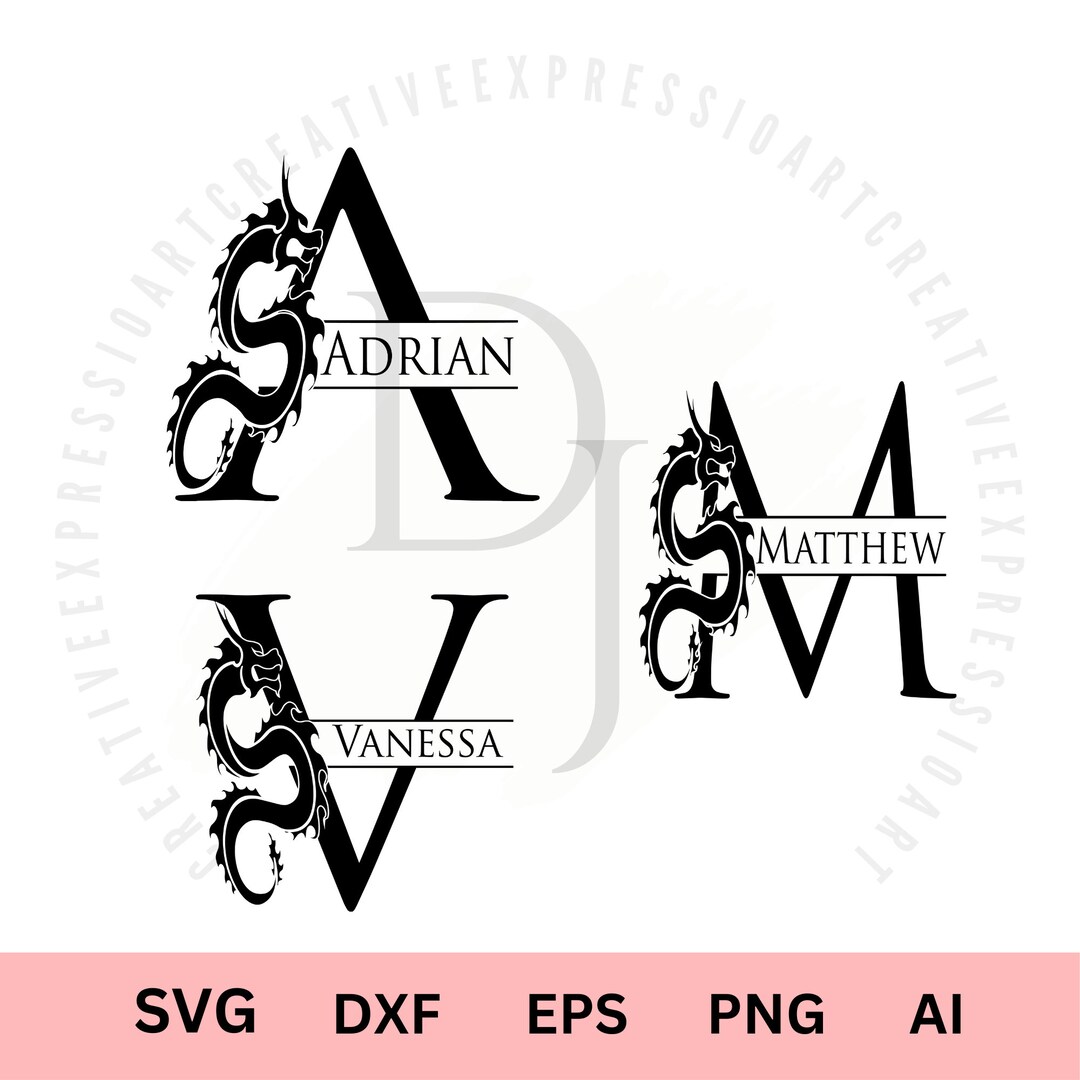 Split Monogram Dragon Alphabet SVG, DXF, Png, Ai, Eps Split Letters ...