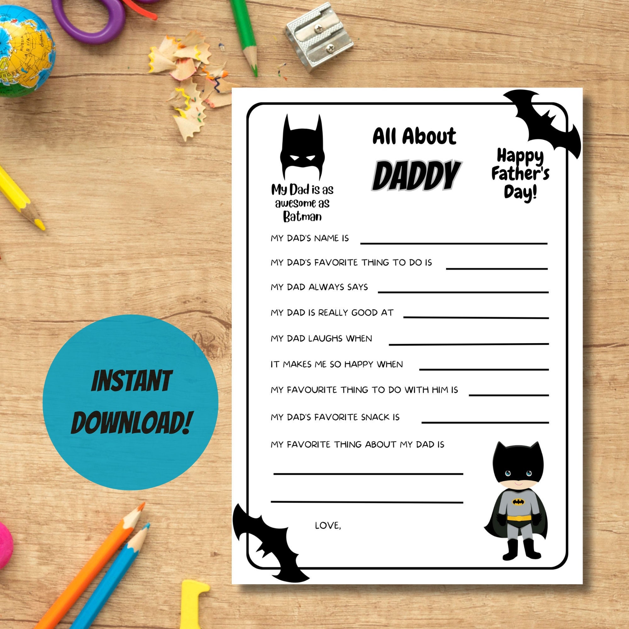 All About My Dad Father's Day Superhero Printable - Etsy