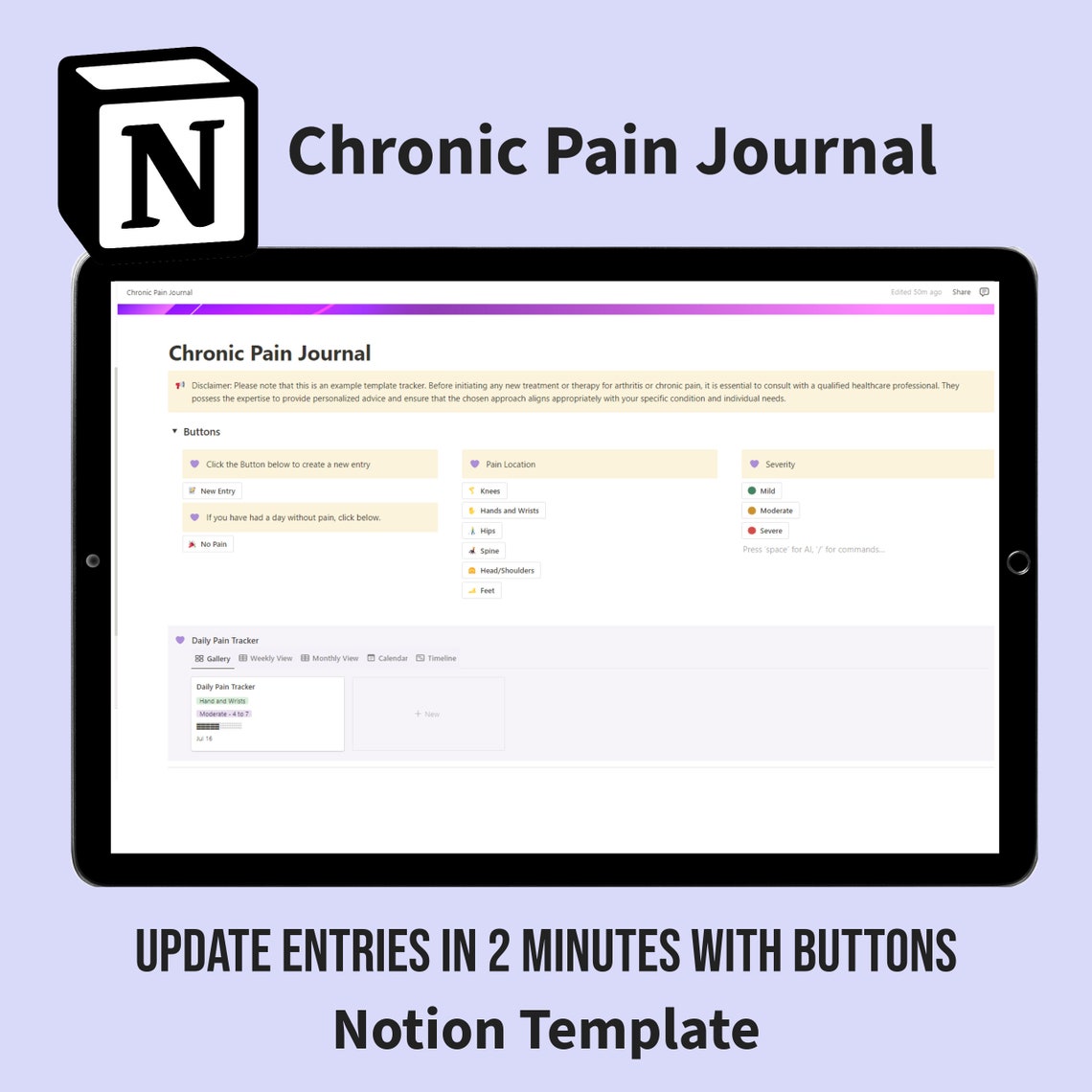 Notion Template: Chronic Pain Journal, Track Your Pain in Just 2 ...