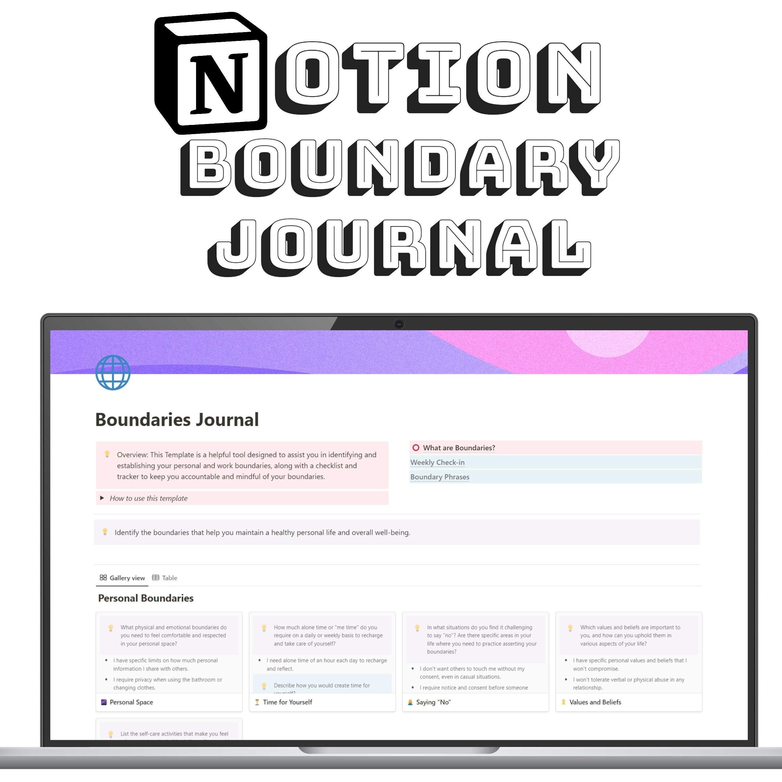 Notion Template Boundary Journal: Template for Setting Personal and Work Boundaries - Etsy