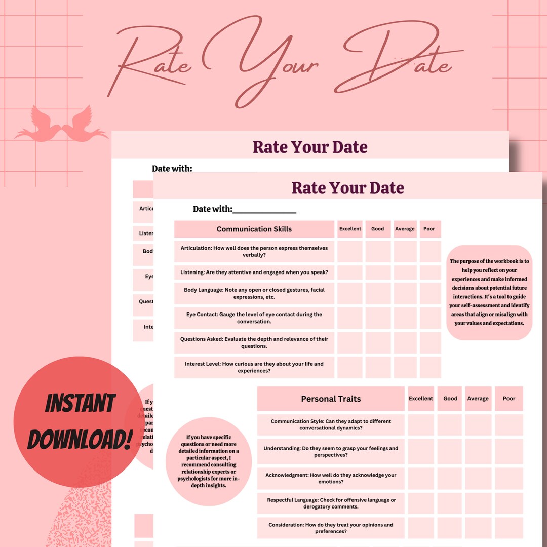 Rate My Date Evaluation Form, Dating, Rate My Love, PDF Instant ...