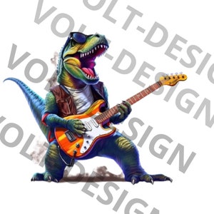 Rock Band Guitar T-rex Dinosaur Png Sublimation Designs, Electric ...