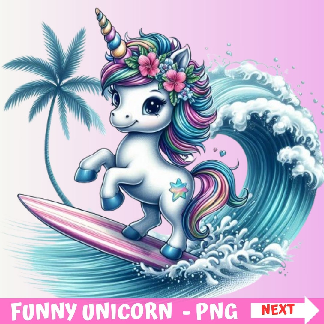 Cute Surf Unicorn Png Funny Unicorn Png Cute Unicorn Surfing Png Surf ...