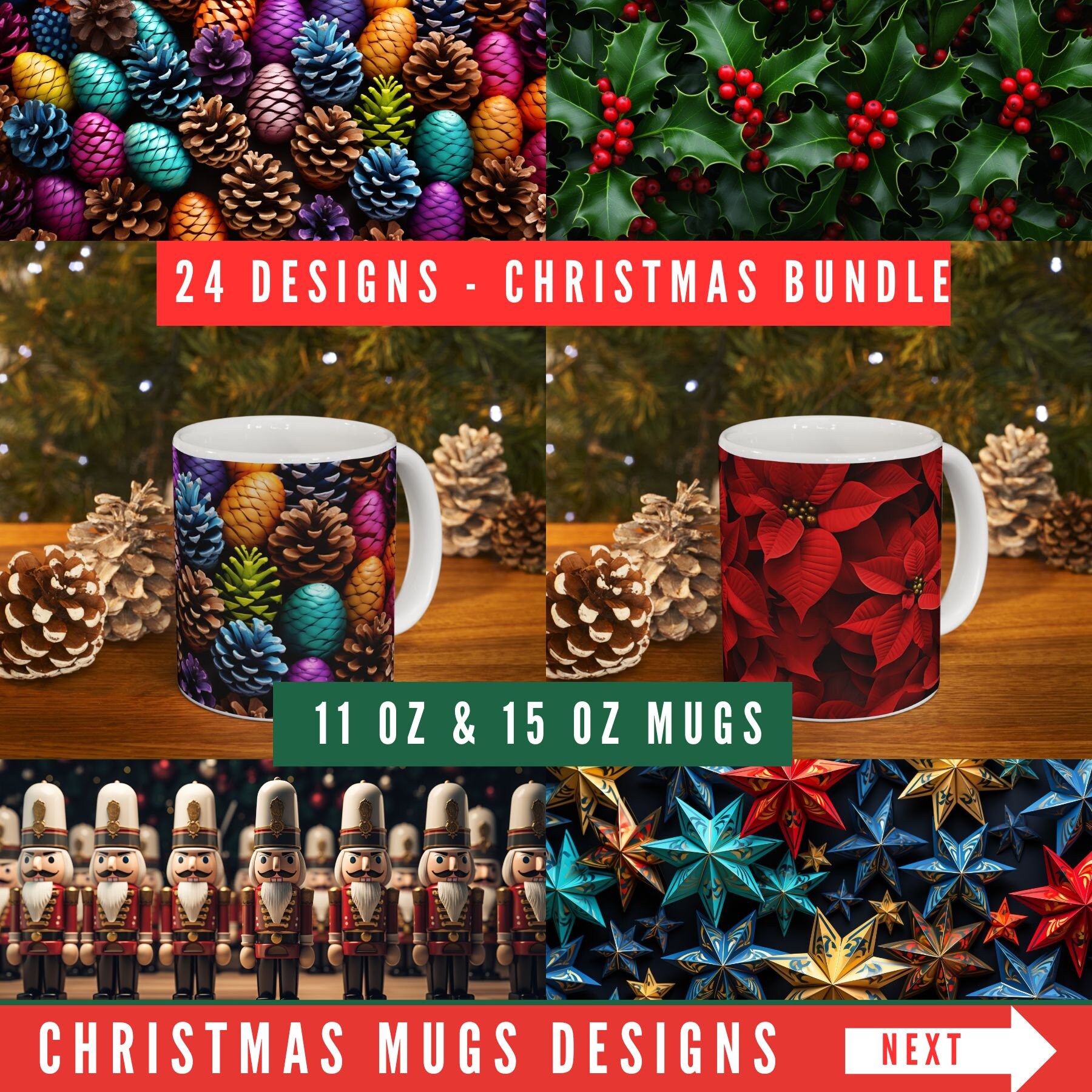 Christmas Patterns Mug Wrap Bundle Christmas Mug Wrap - Etsy