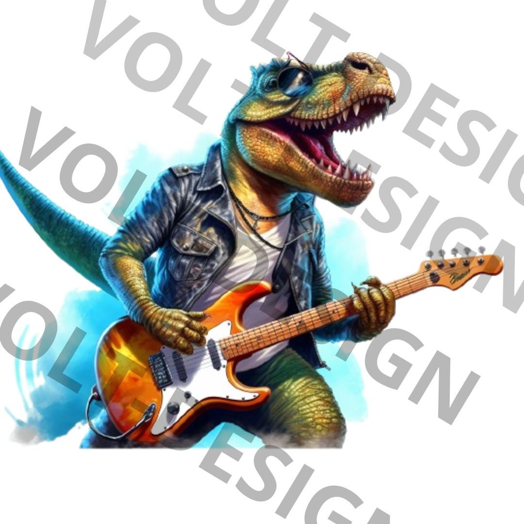 Rock Band T-rex Dinosaur Png Sublimation Designs, Electric Guitar ...