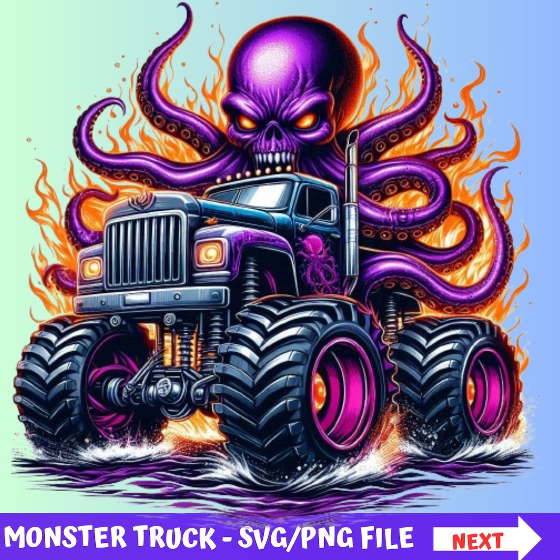 Monster Truck Png Octopus Png Sublimation Funny Monster Truck Octopus ...