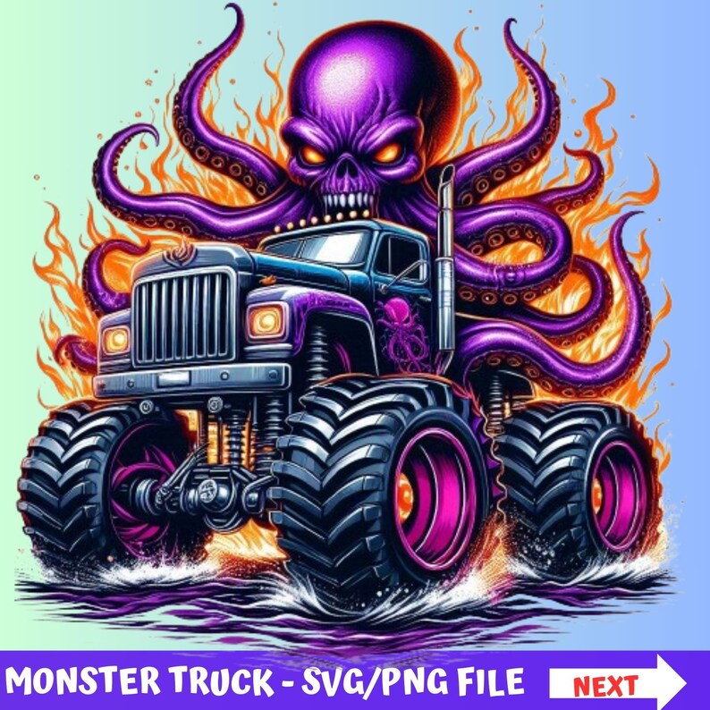 Monster Truck Png Octopus Png Sublimation Funny Monster Truck Octopus ...