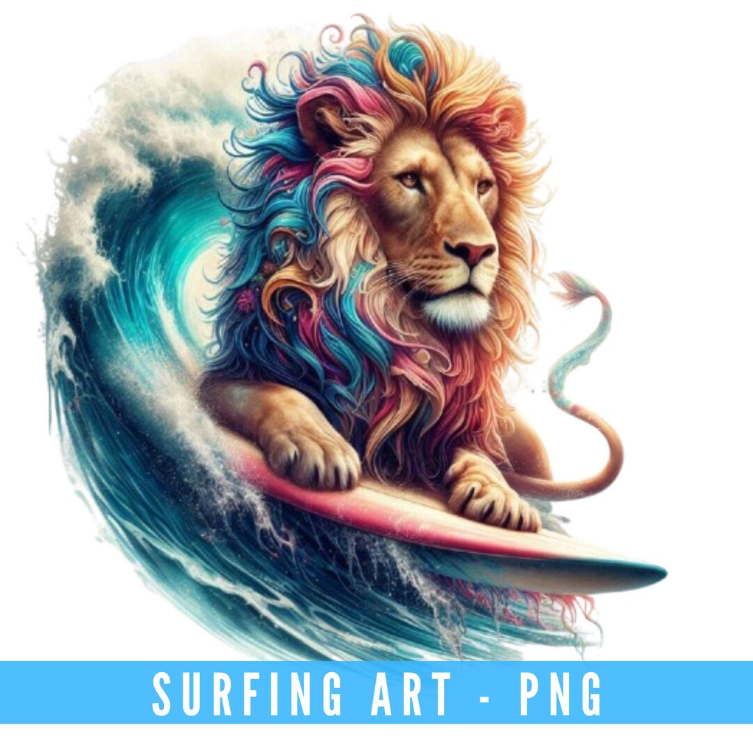 Lion Png Surfing Png Funny Surf Png Gift Surf Shirt Surfing Tshirt Png ...